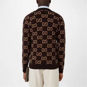 Gucci Lettering Jacquard V-neck Cardigan