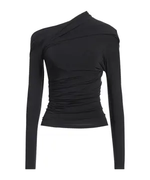 Balenciaga Solid Color Off-the-shoulder Long Sleeve Top - Black