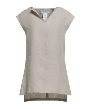 Max Mara V-neck Puff Sleeve Top With Side Slit - Gray