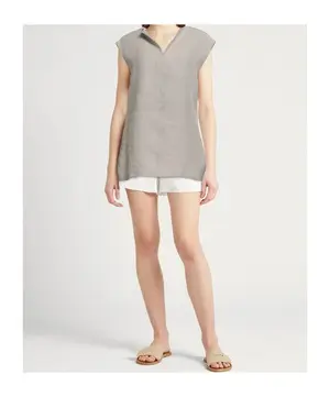 Max Mara V-neck Puff Sleeve Top With Side Slit - Gray