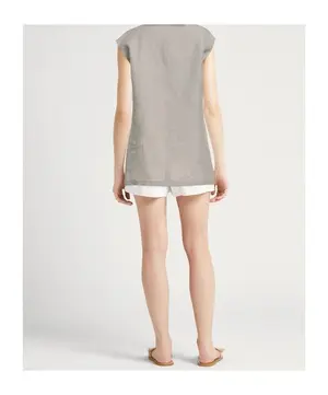 Max Mara V-neck Puff Sleeve Top With Side Slit - Gray