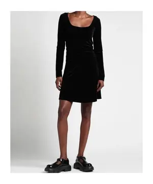 GANNI Velvet Long Sleeve Square Neck Dress