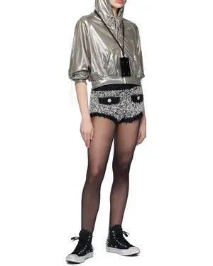 DOUBLET Hooded Metallic Zip-up Jacket With Chain Belt Accents