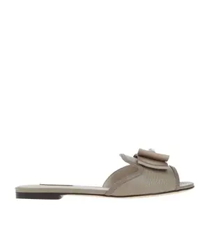 Dolce & Gabbana Two-tone Leather Bow Detail Slide Slippers - Nude