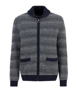 Barbour Zip-up Shawl Collar Cardigan With Ribbed Trim And Pockets - Navy