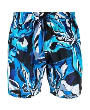 Etro Graphic Print Drawstring Swim Shorts - Blue