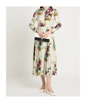 Tory Burch Floral Pleated Long Sleeve Shirt Dress