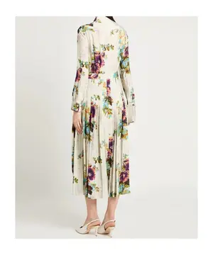 Tory Burch Floral Pleated Long Sleeve Shirt Dress