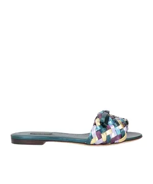 Dolce & Gabbana Metallic Bow Slide Sandals - Gray