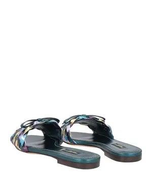 Dolce & Gabbana Metallic Bow Slide Sandals - Gray