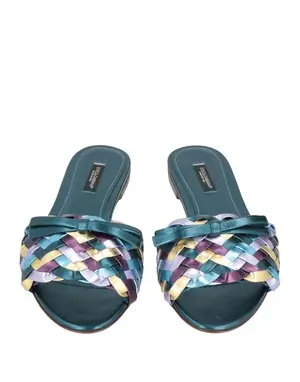 Dolce & Gabbana Metallic Bow Slide Sandals - Gray