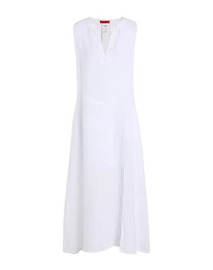 MAXCO. Max&co. Sleeveless Linen Dress With V-neck And Side Slit - White