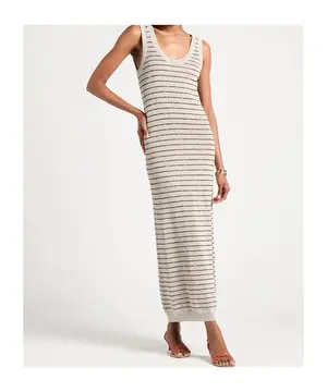Brunello Cucinelli Sleeveless Sequined Striped Maxi Dress