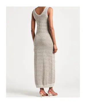 Brunello Cucinelli Sleeveless Sequined Striped Maxi Dress