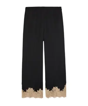 Rixo Lace-trim Wide-leg Satin Trousers - Black