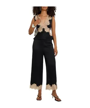 Rixo Lace-trim Wide-leg Satin Trousers