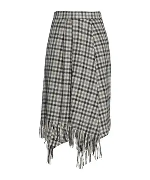 Brunello Cucinelli Checked Midi Skirt With Fringe Detail
