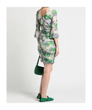 GANNI Floral Pattern Dress With Three-quarter Sleeves And Pleated Design