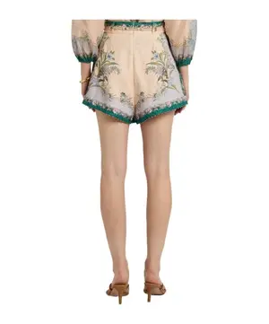 Zimmermann Printed Belted Linen Shorts