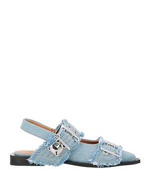 GANNI Denim Slingback Flats With Buckle Detailing - Blue