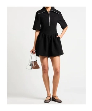 GANNI Mini Dress With Half-zip Neckline And Flared Skirt
