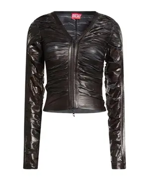 DIESEL® V-neck Zip-up Jersey Shirt With Coated Effect