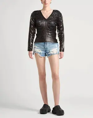 DIESEL® V-neck Zip-up Jersey Shirt With Coated Effect