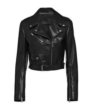 Prada Cropped Zipped Jacket With Classic Lapel And Enameled Triangle Logo