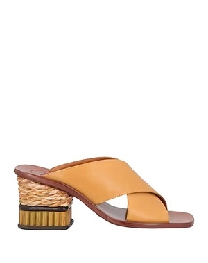 Chloé Leather Square-toe Block-heel Sandals - Orange