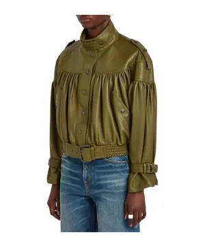 Chloé Cropped Leather Jacket - Green