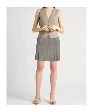 Tory Burch Plaid Stretch Woven Skirt With Built-in Briefs