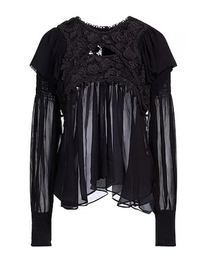 Isabel Marant Étoile Solid Color Chiffon Lace Top - Black