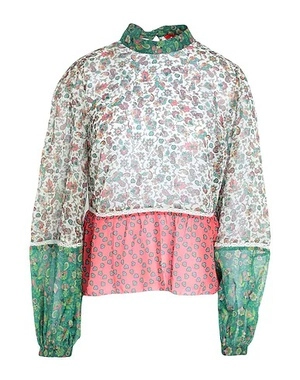 MAXCO. Max&co. Printed Faux Turtleneck Top With Lace Trim And Cinched Waist