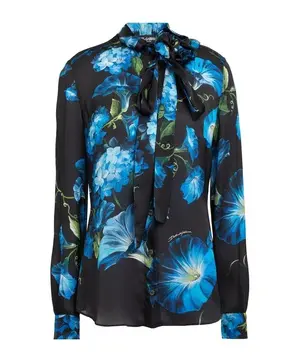 Dolce & Gabbana Floral Satin Shirt With Bow Detail