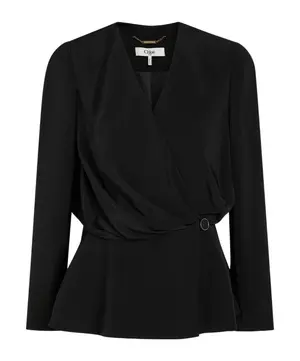 Chloé Draped Woven Wrap Blouse - Black