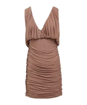 Saint Laurent Sleeveless Deep V Neckline Dress - Brown