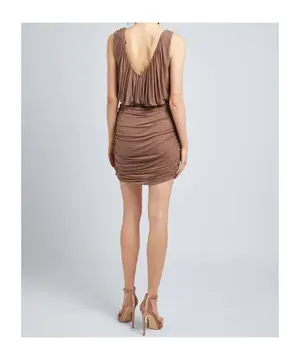 Saint Laurent Sleeveless Deep V Neckline Dress - Brown