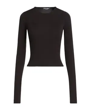 Dolce & Gabbana Solid Long Sleeve Cropped Top - Black