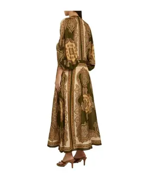 Zimmermann Silk Printed Maxi Dress With Tie Neck - Brown