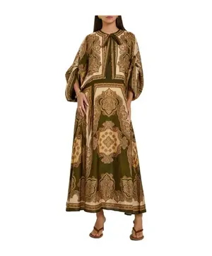 Zimmermann Silk Printed Maxi Dress With Tie Neck - Brown