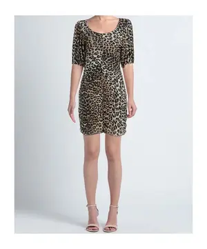 GANNI Leopard Print Short Sleeve Dress