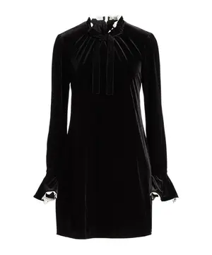 GANNI Tie Neck Velvet Mini Dress - Black