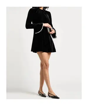 GANNI Tie Neck Velvet Mini Dress