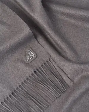 Prada Triangle Logo Plaque Fringed Scarf