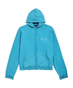 Balenciaga Logo Detail Zip-up Hoodie - Sky-blue