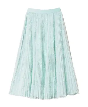 TWINSET Long Pleated Lace Skirt - Blue
