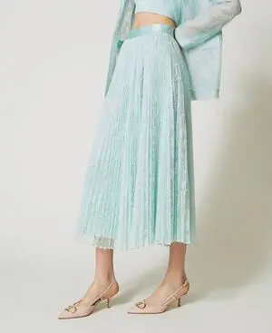TWINSET Long Pleated Lace Skirt