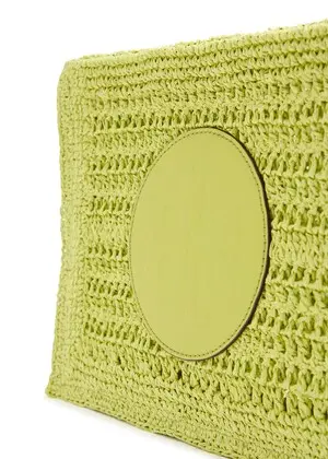 Tory Burch Raffia Crochet Clutch With Detachable Leather Wristlet