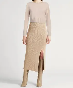 Max Mara Ribbed Crew Neck Long Sleeve Cropped Sweater