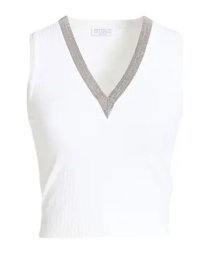 Brunello Cucinelli Solid Color V-neck Sleeveless Top - White